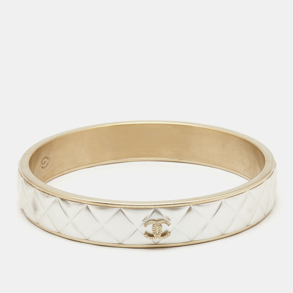 CHANEL | Jewelry | Chanel Cc Composite Gold Tone Bangle Bracelet | Poshmark